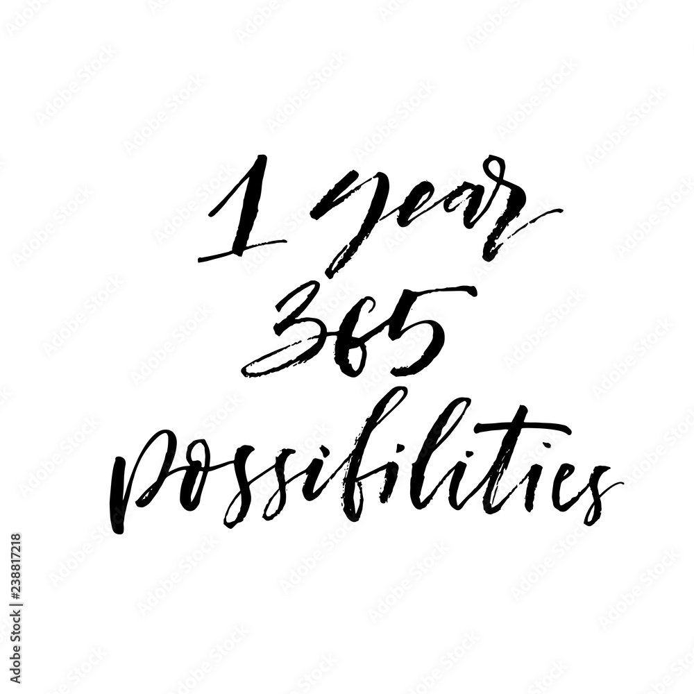 1 year 365 possibilities phrase. Hand drawn brush style modern ...