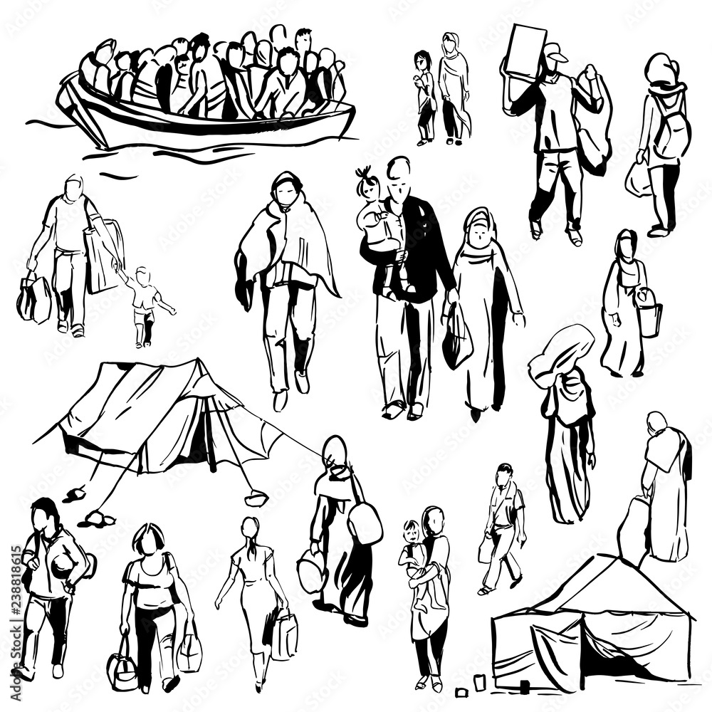 Refugees. Vector sketch illustration. Stock Vector | Adobe Stock