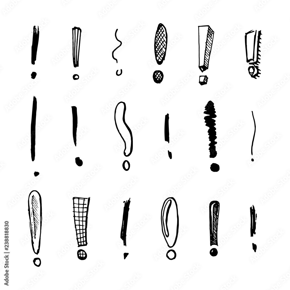 Exclamation mark Seamless pattern.. Doodle style. Collection of icons ...