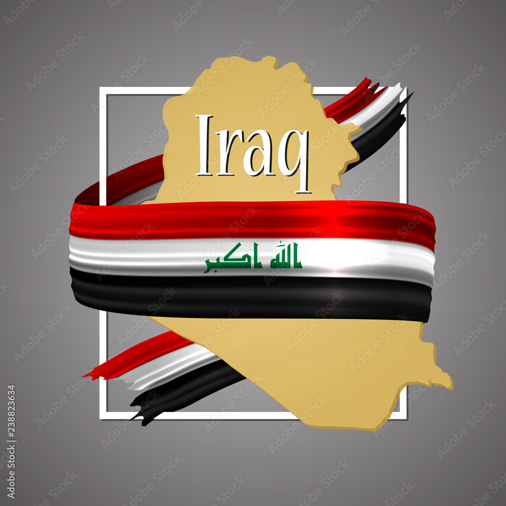 Iraq flag and map.Official election national colors.Iraqi 3d realistic ...