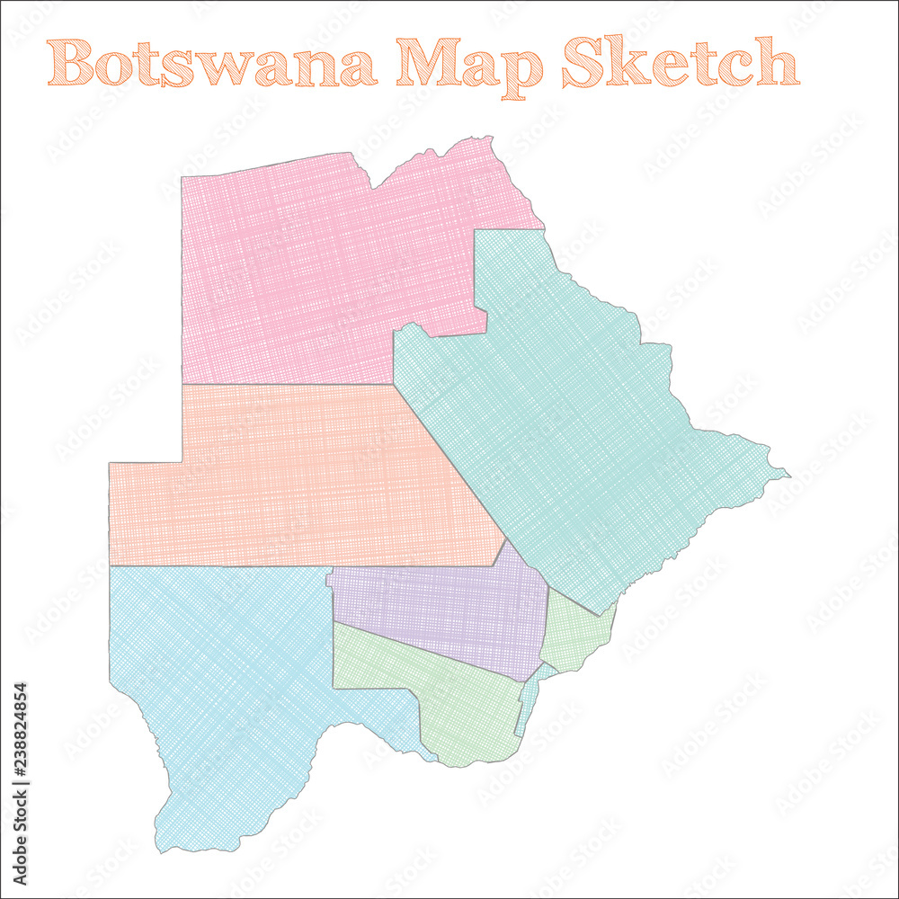 Botswana map. Hand-drawn country. Cool sketchy Botswana map with ...