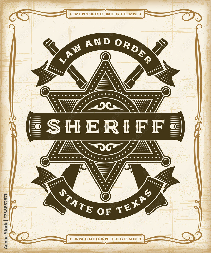 Vintage Western Sheriff Label Graphics. Editable EPS10 vector ...
