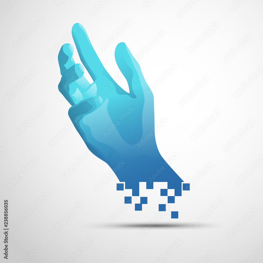 graphic of hand presented in digital technological style, concept of ...
