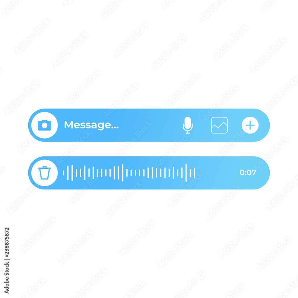 Modern text and voice message ui. Messenger textbox and audio waveform ...