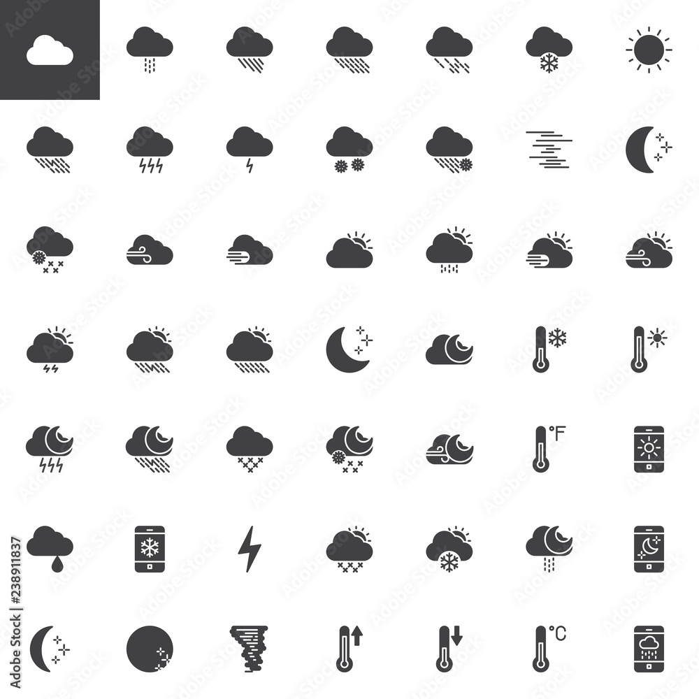 Weather seasons vector icons set, modern solid symbol collection ...