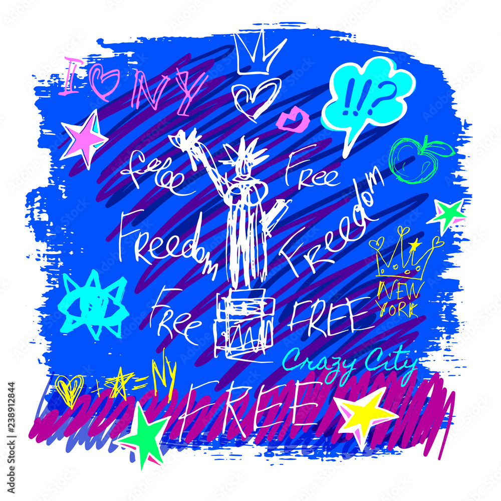 New York, t shirt design, poster, print, statue of liberty lettering ...