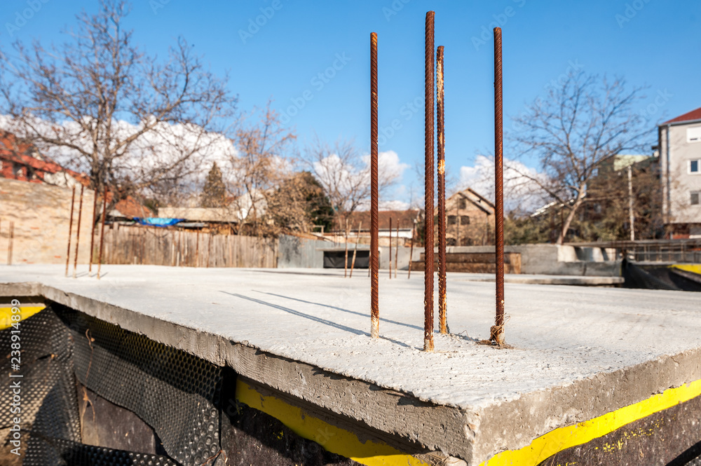Foundation base of the new house building with reinforcement concrete ...