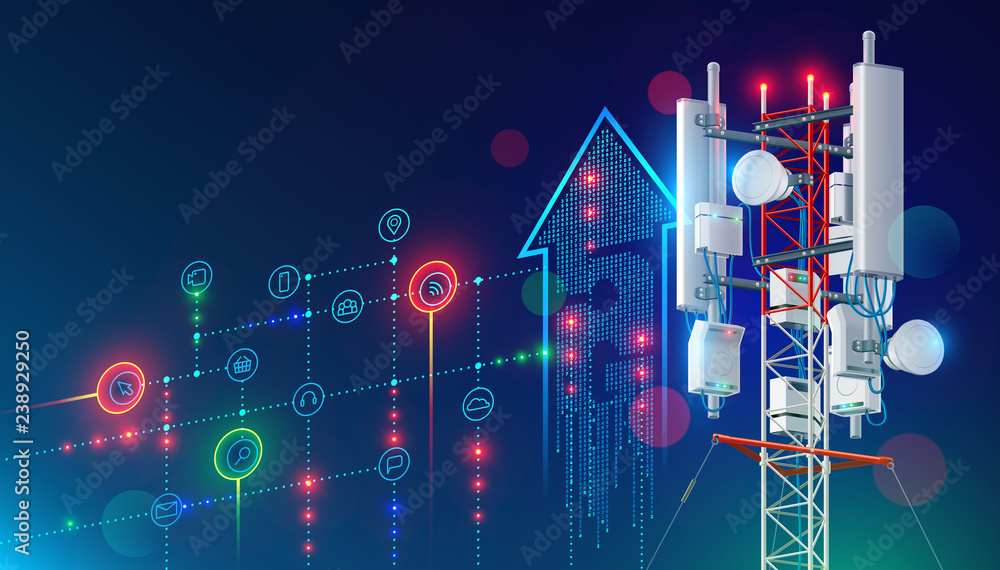 5G communication tower for wireless hi-speed internet. Mobile network ...