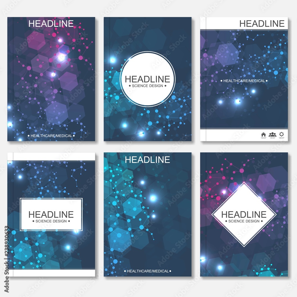 Scientific brochure design template. Vector flyer layout, Molecular ...