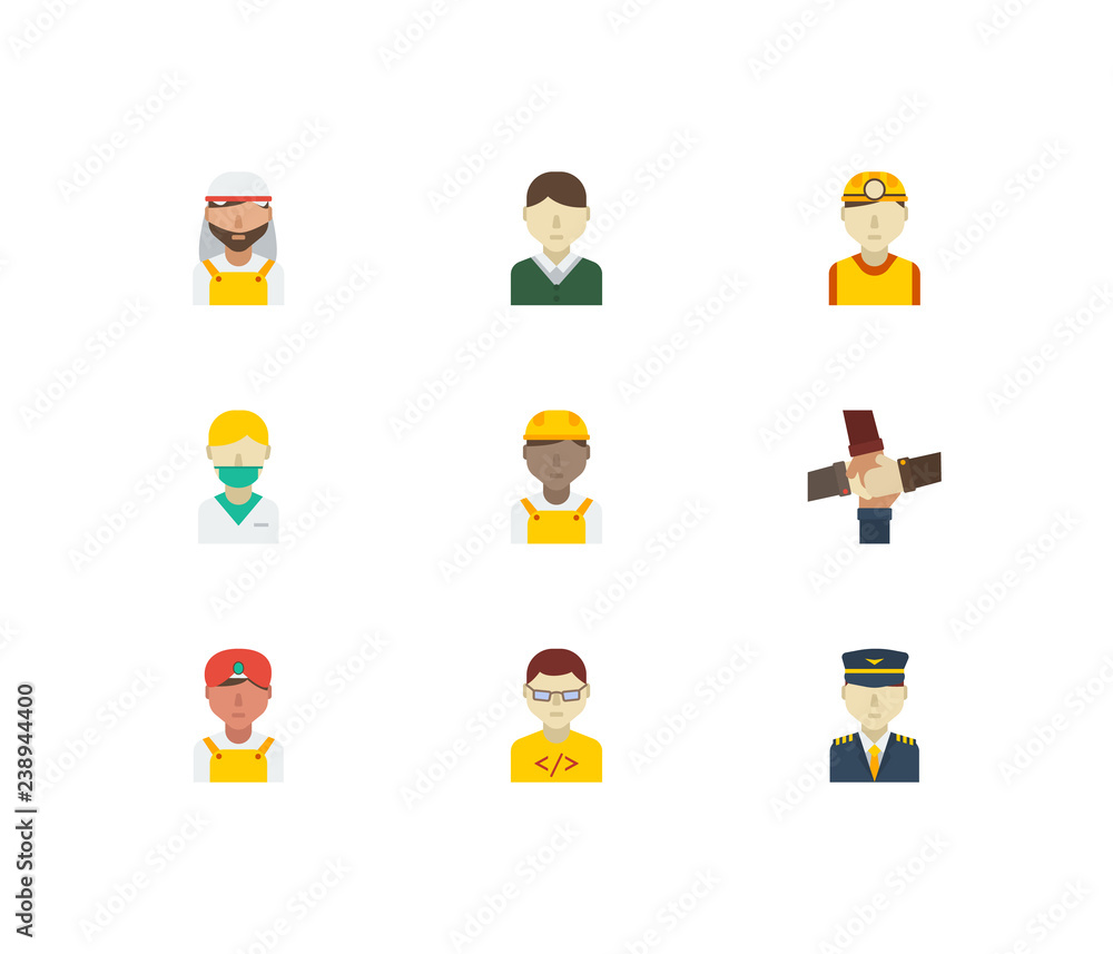 Profession icons set. Teamwork and profession icons with nurse, safety ...