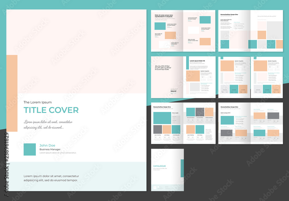 Catalog Layout with Orange and Teal Elements Stock Template | Adobe Stock