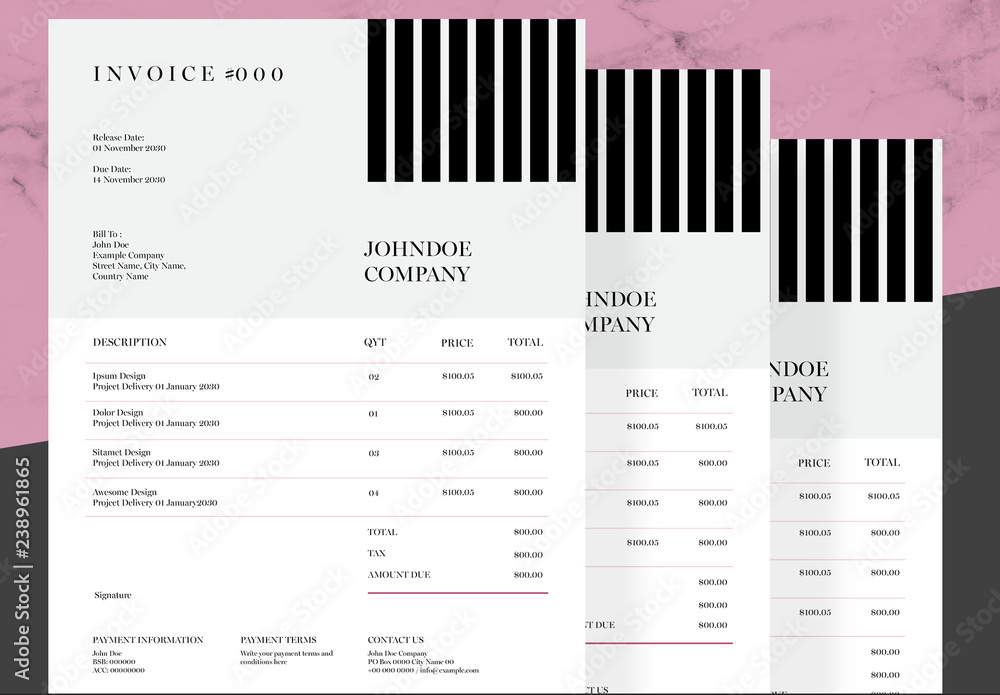 Invoice Layout with Black Bar Element Stock Template | Adobe Stock