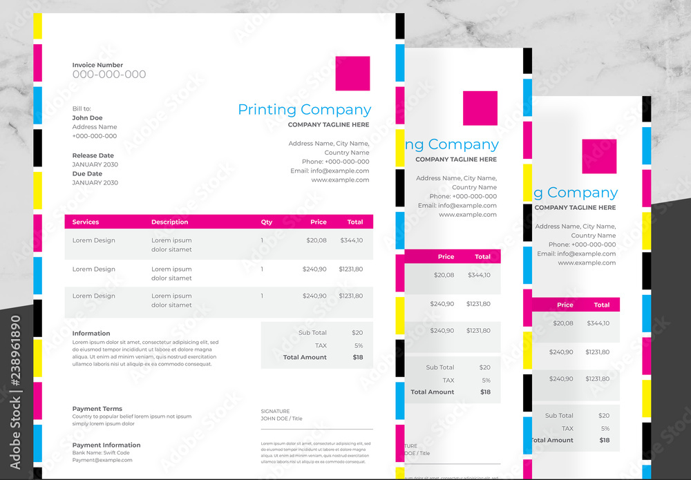 Invoice Layout with CMYK Design Elements Stock Template | Adobe Stock