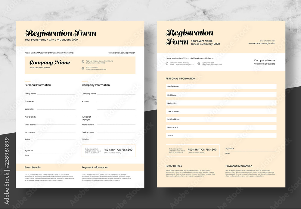 Registration Form Layout with Pale Orange Accents Stock Template ...