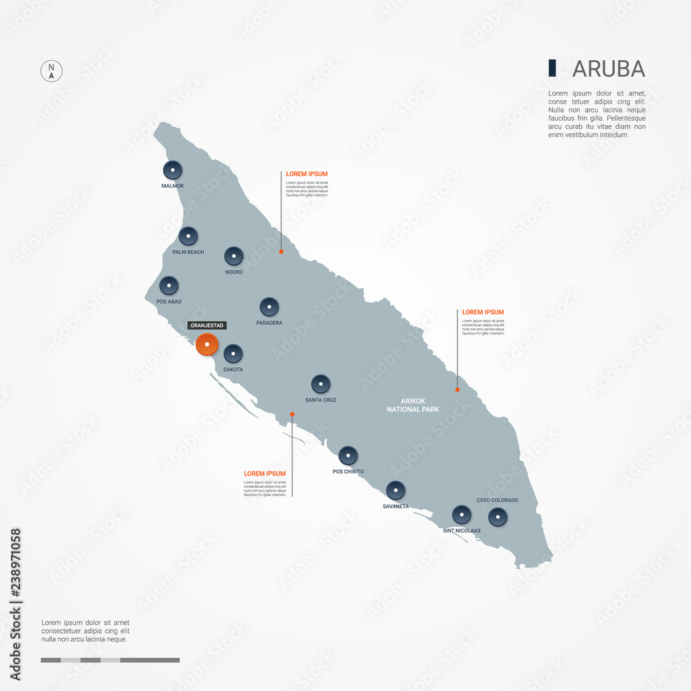 Aruba map with borders, cities, capital and administrative divisions ...