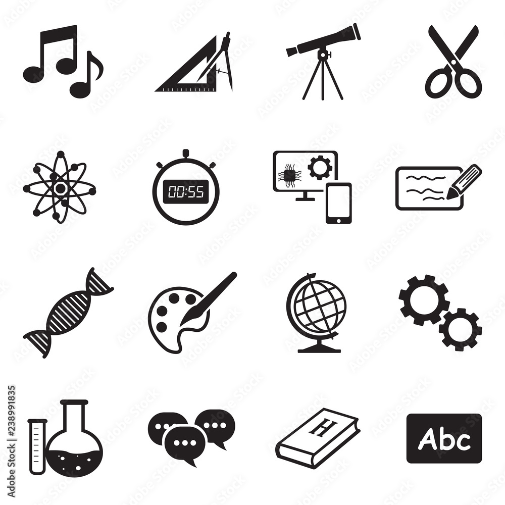 School Subjects Icons. Black Flat Design. Vector Illustration. Stock ...