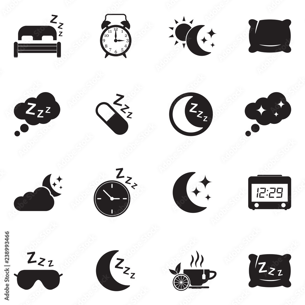 Sleep Icons. Black Flat Design. Vector Illustration. Stock Vector ...
