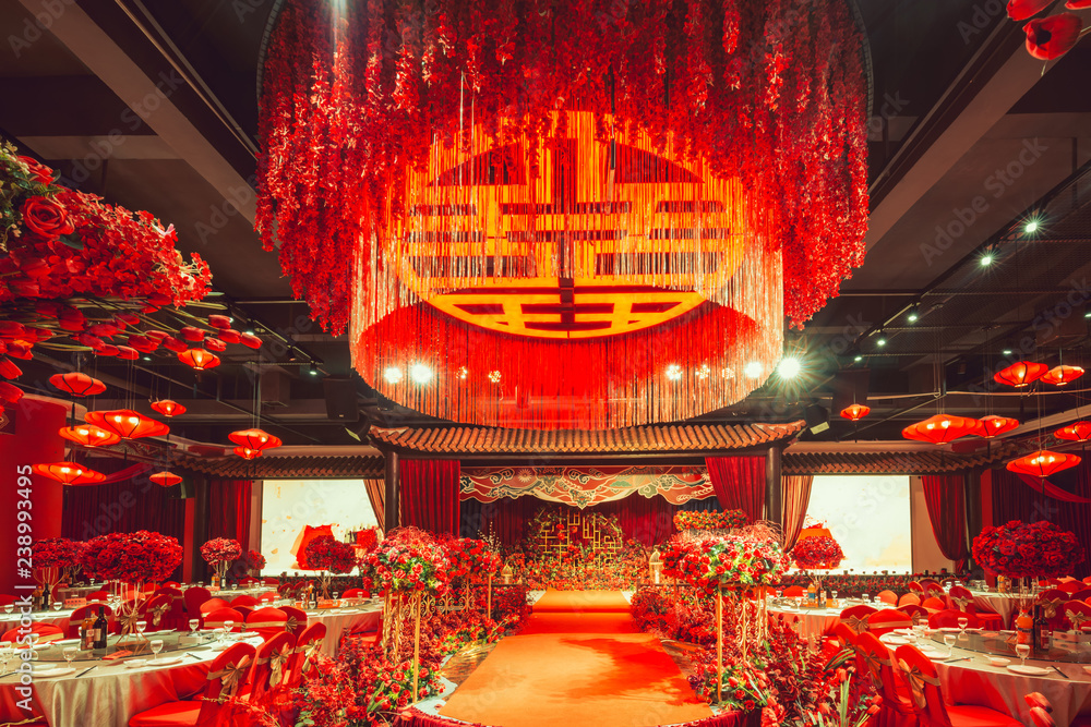 Chinese traditional wedding scene, interior design Stock Photo | Adobe ...