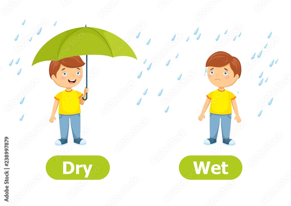 Vector Antonyms And Opposites Dry And Wet Cartoon Characters vector-antonyms-and-opposites-dry-and-wet-cartoon-characters
