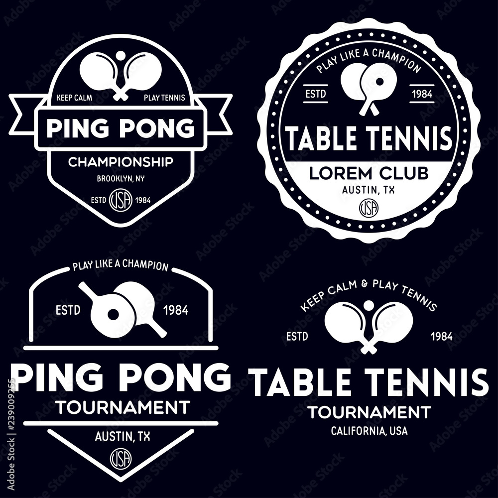 Printvector set of ping pong logos, emblems and design elements. table ...