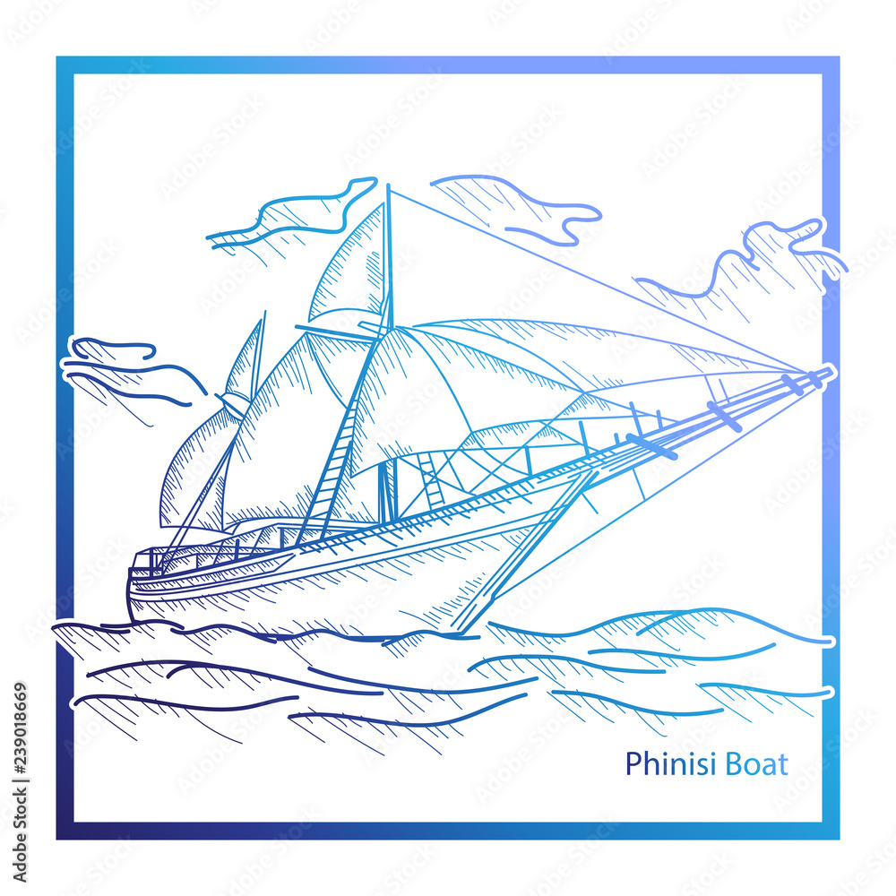sketch of traditional Indonesian Phinisi Boats Stock Vector | Adobe Stock