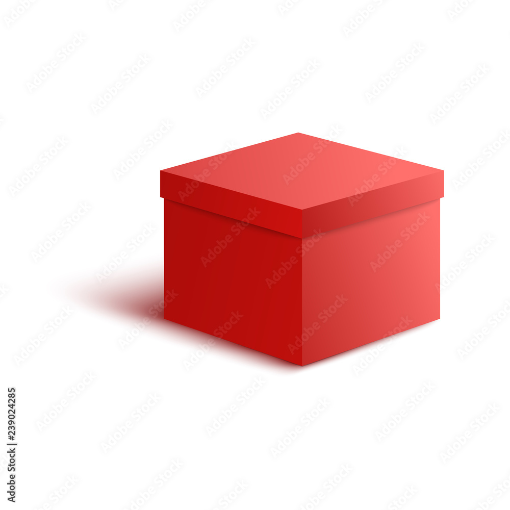 Vector illustration of close red paper box in realistic 3d style style ...