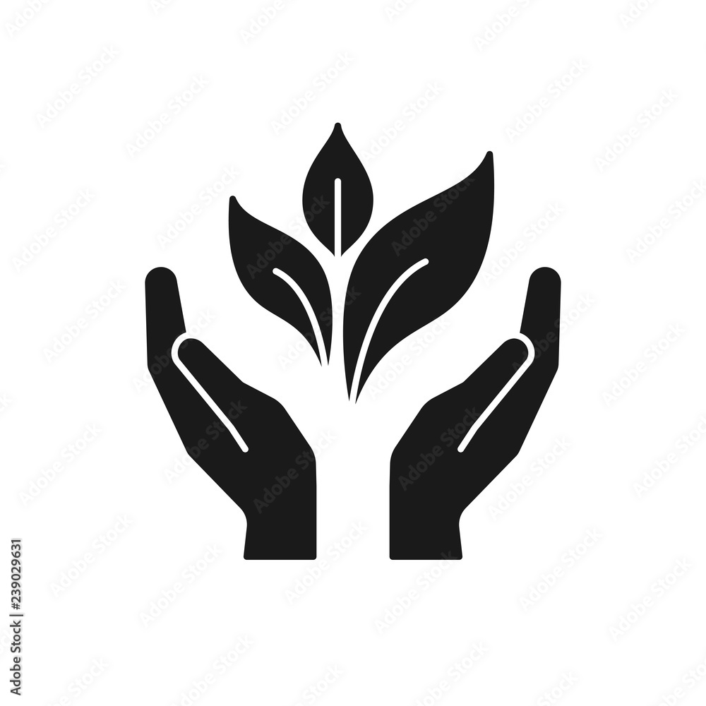 Black isolated icon of plant in hands on white background. Silhouette ...