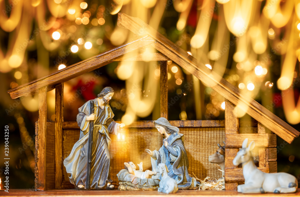 Christmas Manger scene with figurines Stock Photo | Adobe Stock
