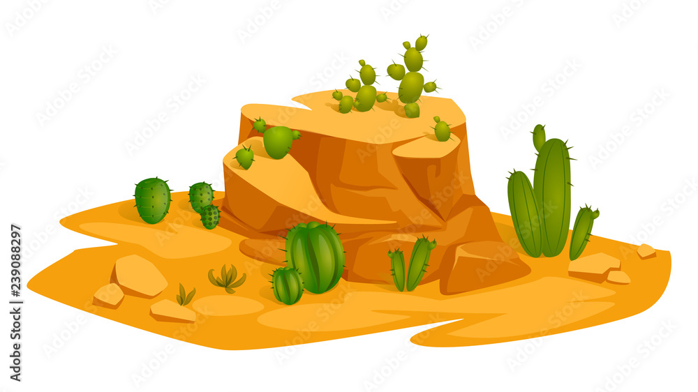vector illustration of desert with rocks and cactus Stock Vector ...