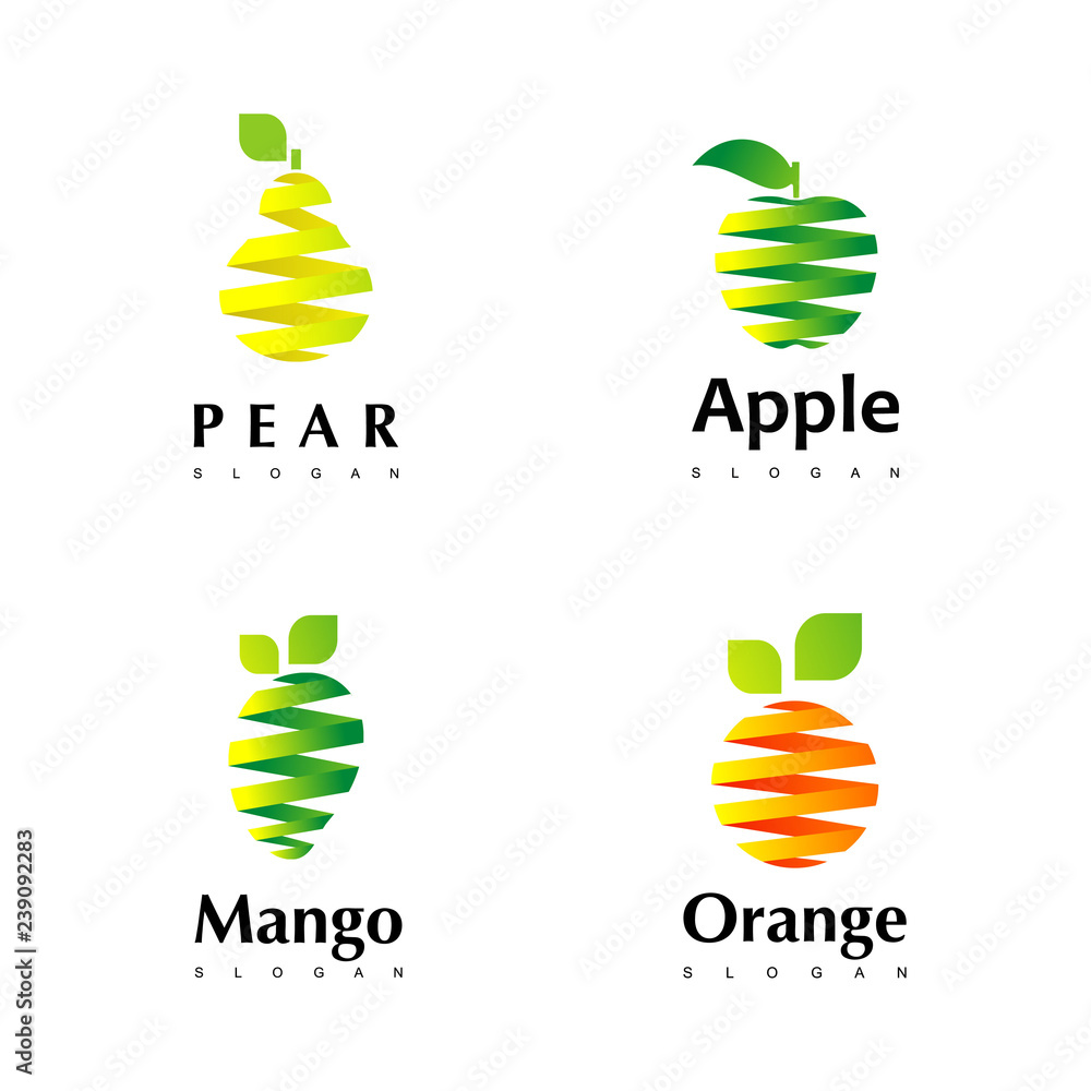 Set Of Fruit Logo Design Inspiration Stock Vector | Adobe Stock