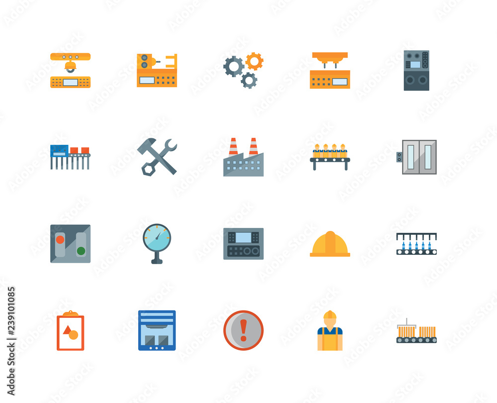 20 icons related to Conveyor, Elevator, Control panel, Machine, Plan ...
