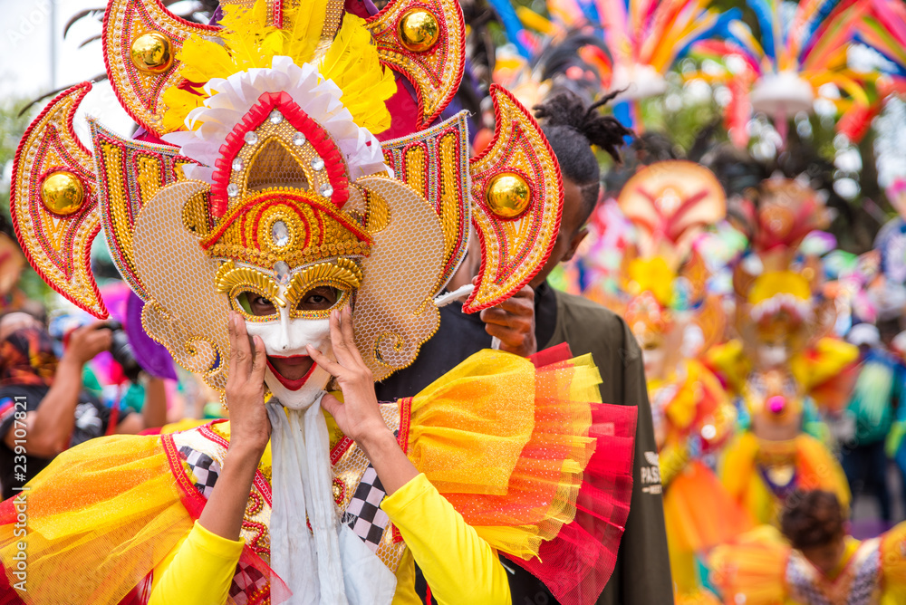Colorful smiling mask of Masskara Festival, Bacolod City, Philippines ...