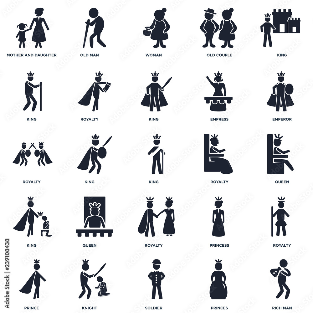 Set Of 25 icons such as Rich man, Princes, Soldier, Knight, Prince ...