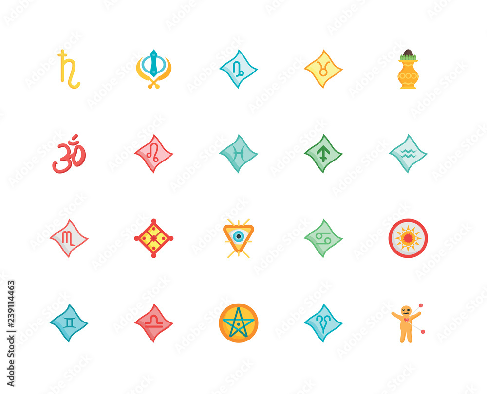 Simple Set of 20 Vector Icon. Contains such Icons as Voodoo doll, Aries ...