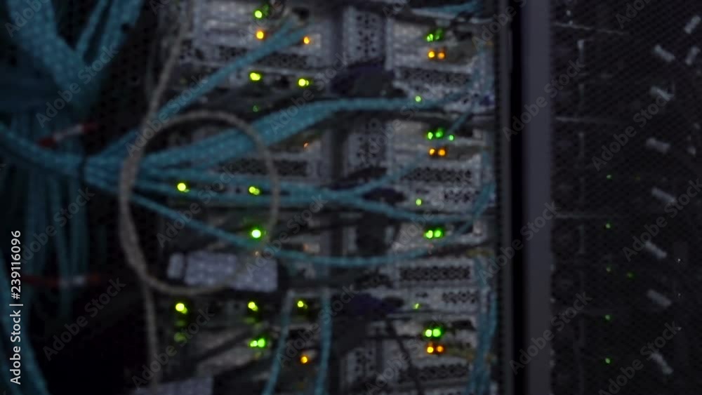 Blinking LEDs on server room rack. Data center server racks blinking ...