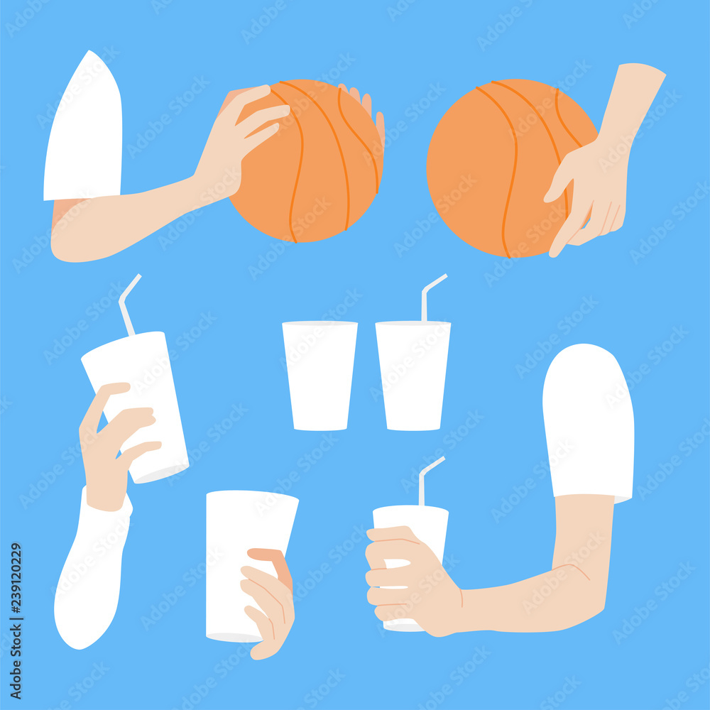 Set of human hands concept, Hands with Basketball and Glass, animation ...
