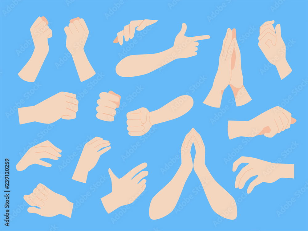 Set of human hands concept, animation, finger, arm, skin on gray ...