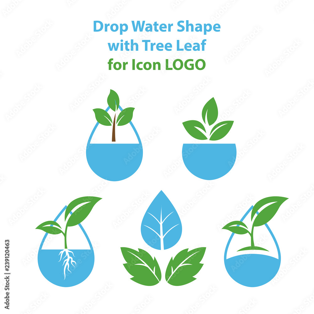 Drop water shape with tree leaf, Hydroponics icon LOGO Concept, flat ...