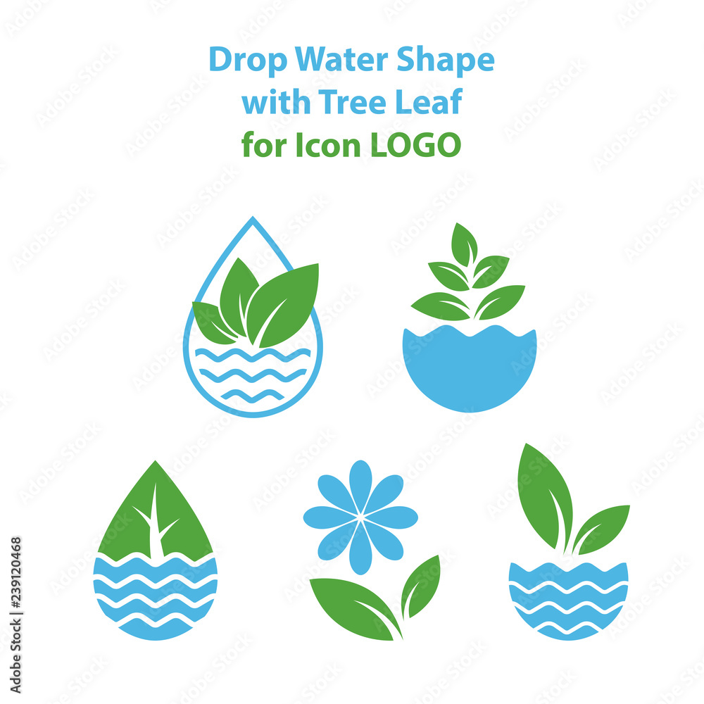 Drop water shape with tree leaf, Hydroponics icon LOGO Concept, flat ...