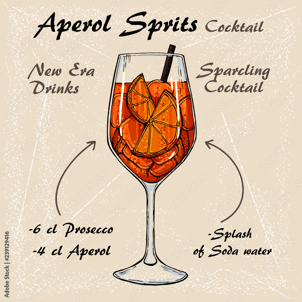 Aperol Sprits Cocktail vector Sketch illustration recipes 3 Stock ...
