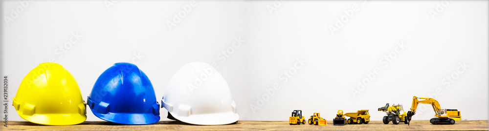 Works safety concept: PPE (Personal Protective Equipment), hard hat or ...