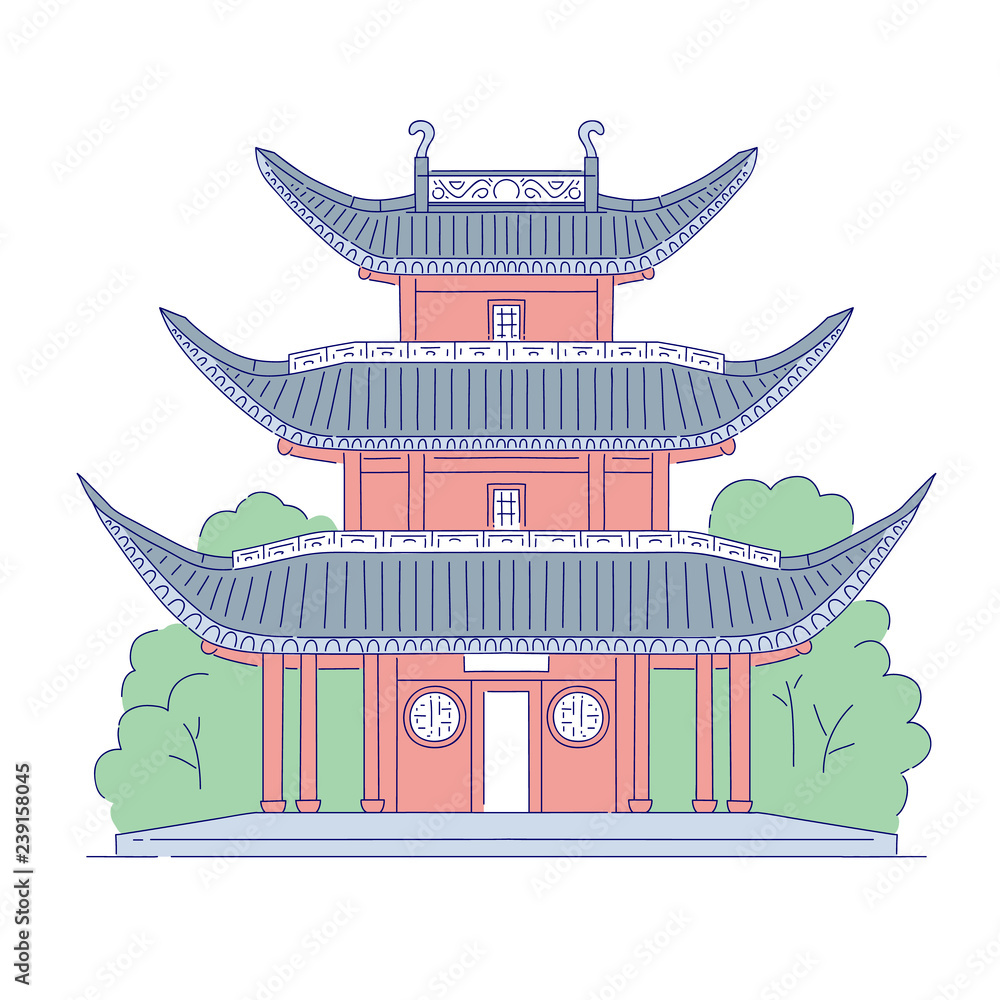 Vector Chinese building architectural landmark. Oriental architecture ...