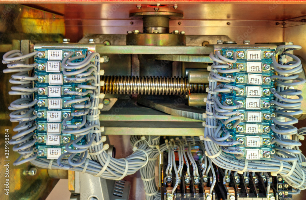 Inside view of electrical control cubicle of high voltage disconnector ...