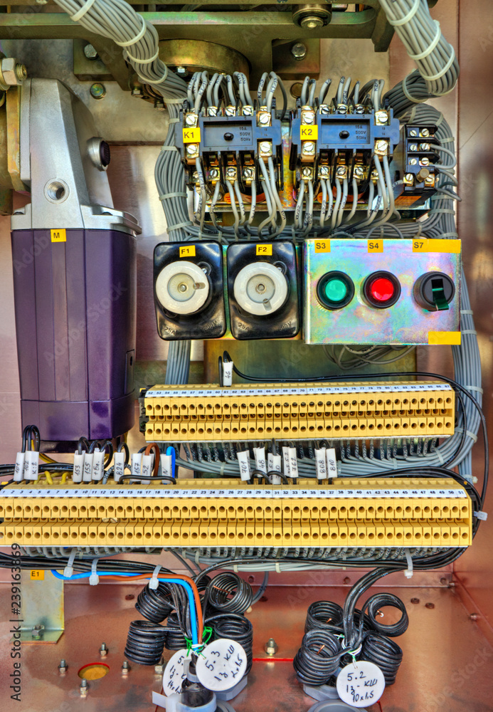 Inside view of electrical control cubicle of high voltage disconnector ...