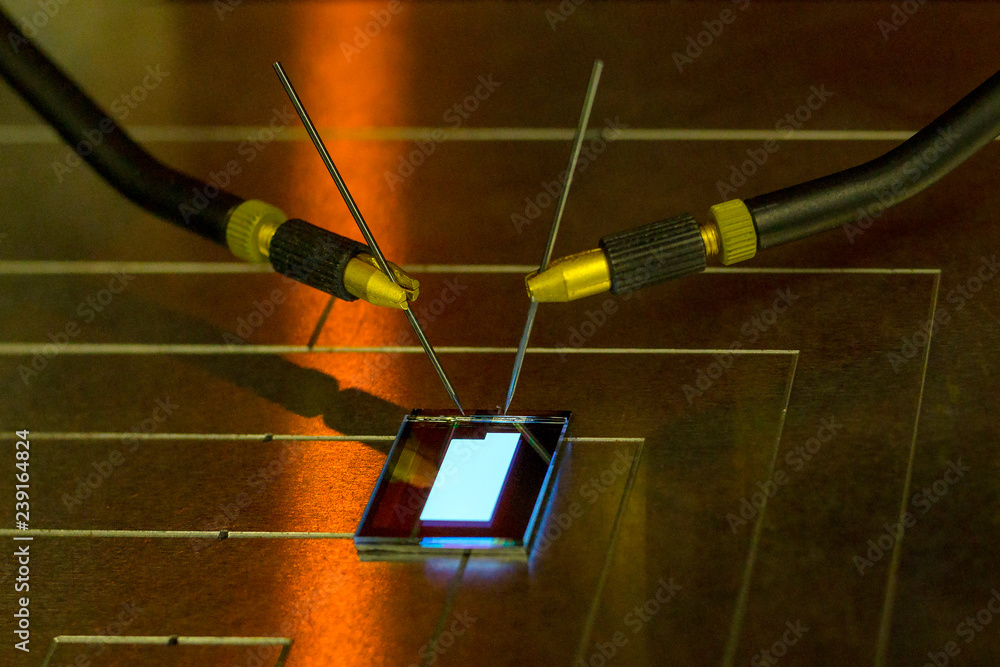 Checking turn on small tiny oled display on probe station Stock Photo ...