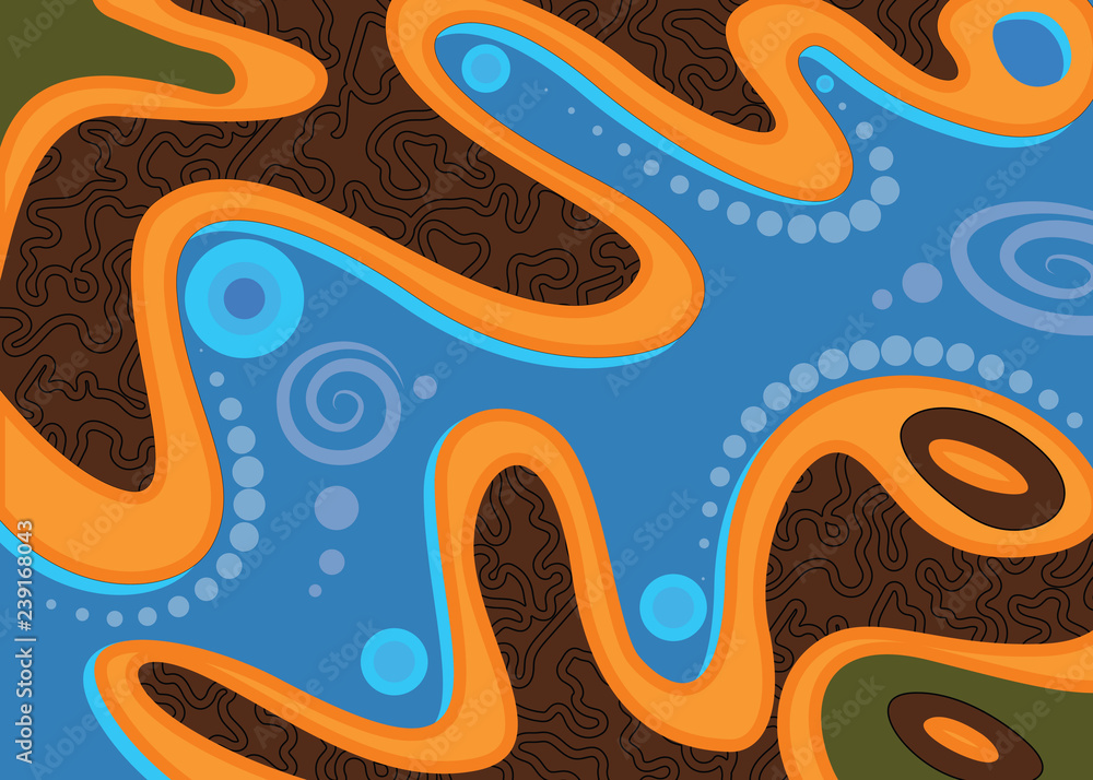 River, Aboriginal art vector painting with river, Landscape ...