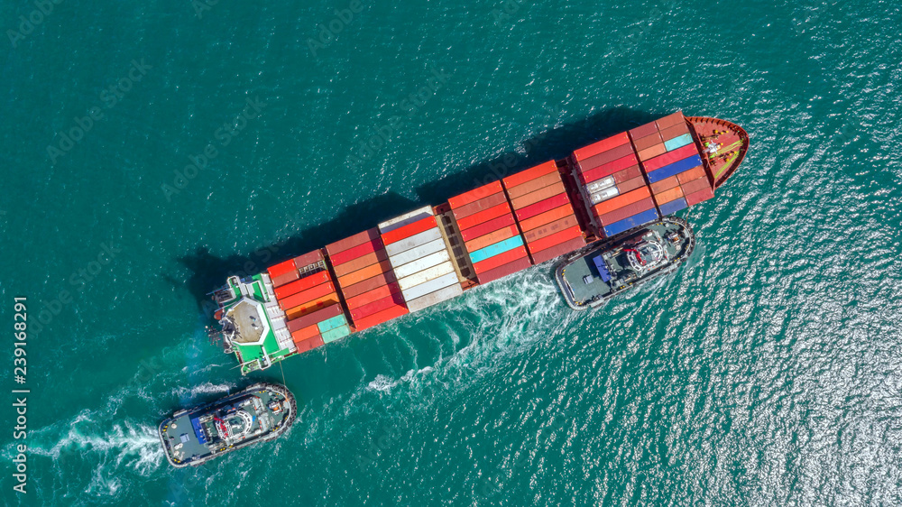 Container ship in export and import business logistics and ...