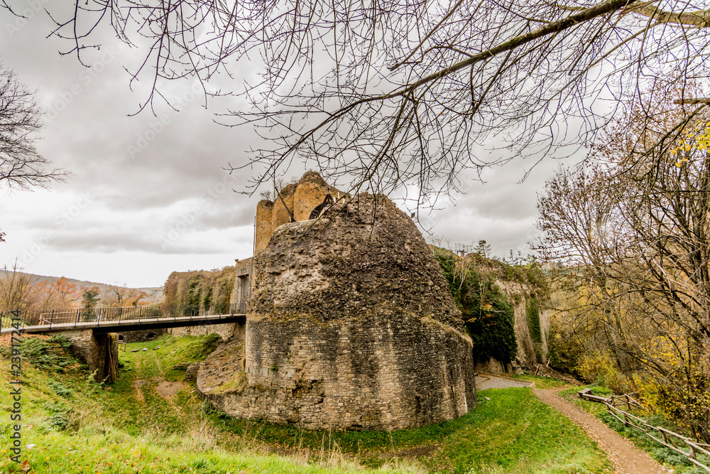 beautiful image from the side of the castle Franchimont in ruins ...