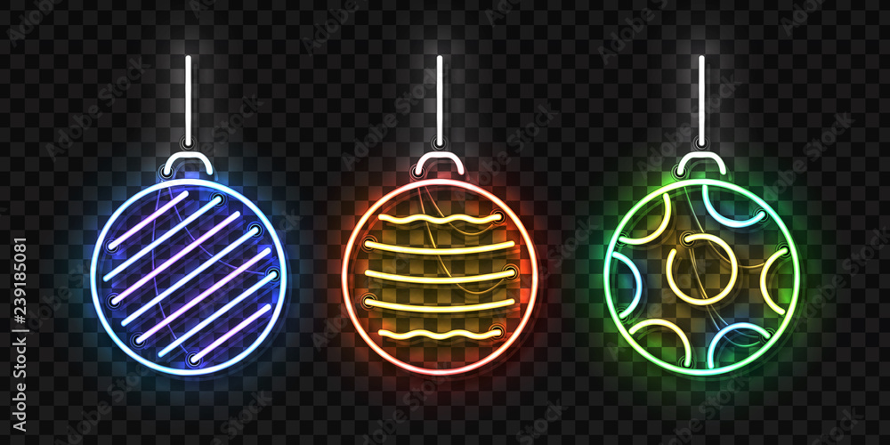 Vector set of realistic isolated neon sign of Christmas balls logo for ...