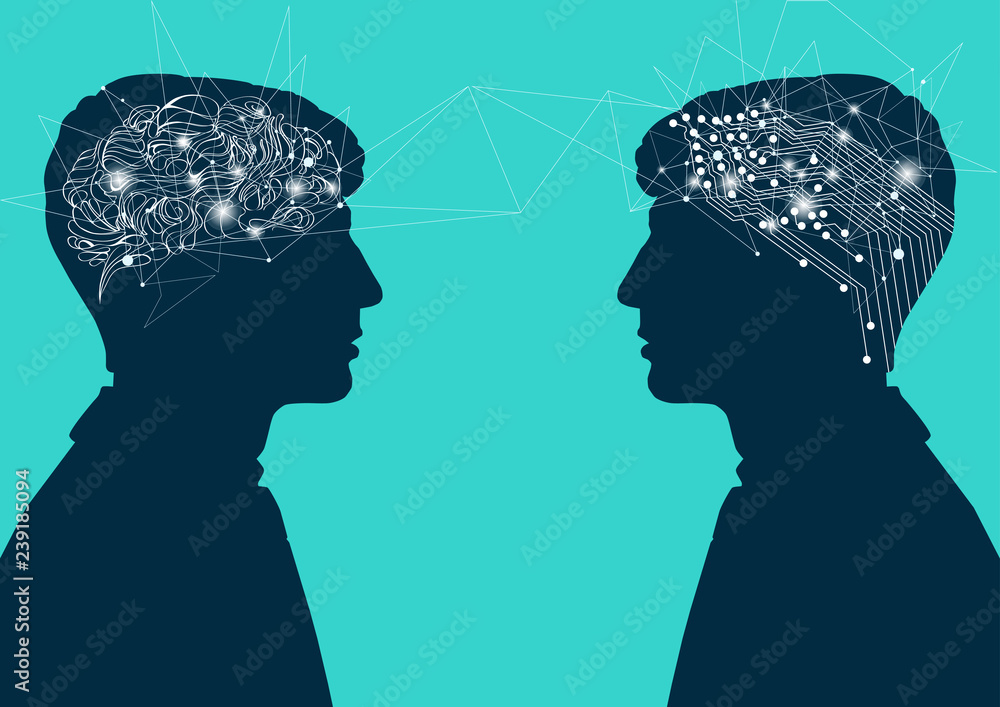 Human brain versus cyber brain. artificial intelligence connection with ...